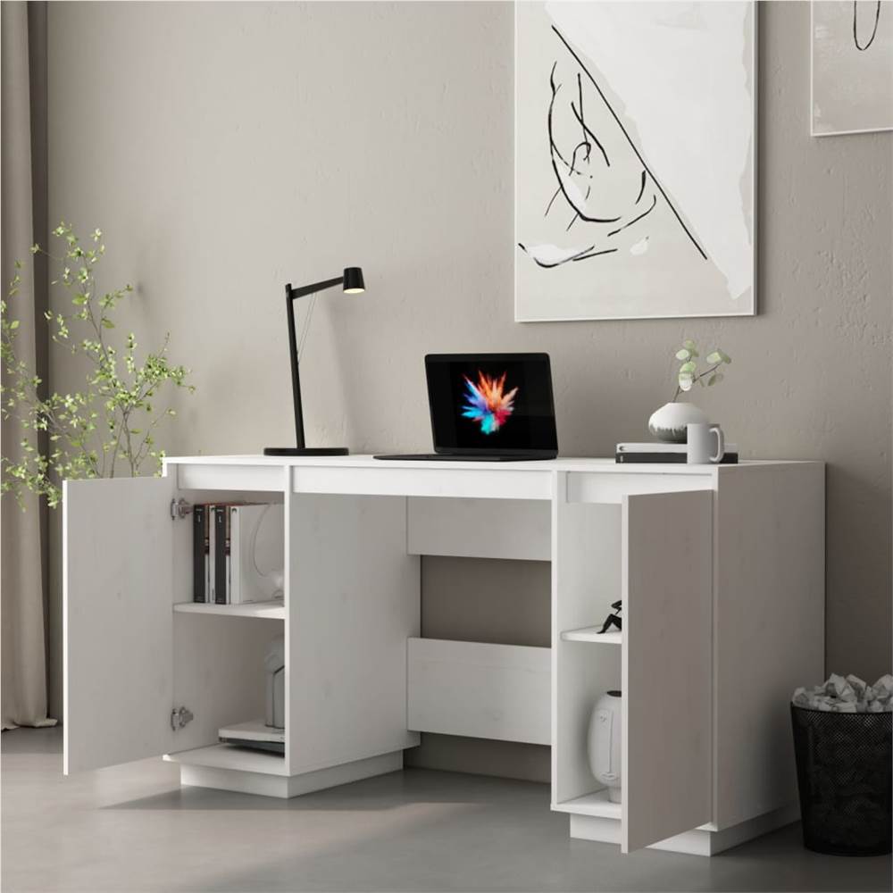 Desk White 140x50x75 cm Solid Wood Pine