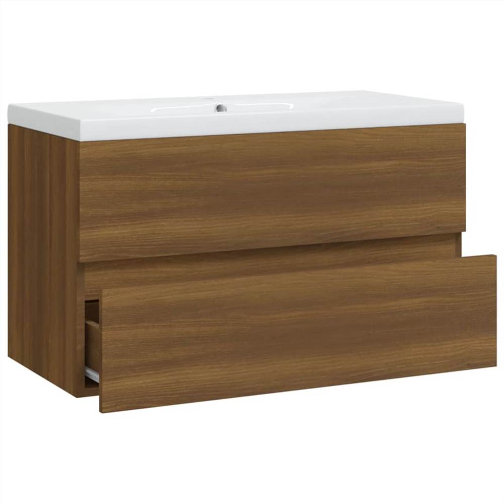 Sink Cabinet with Built-in Basin Brown Oak Engineered Wood