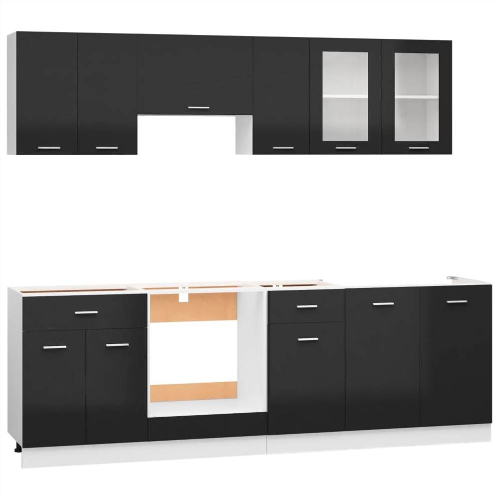 8 Piece Kitchen Cabinet Set with Worktop High Gloss Black