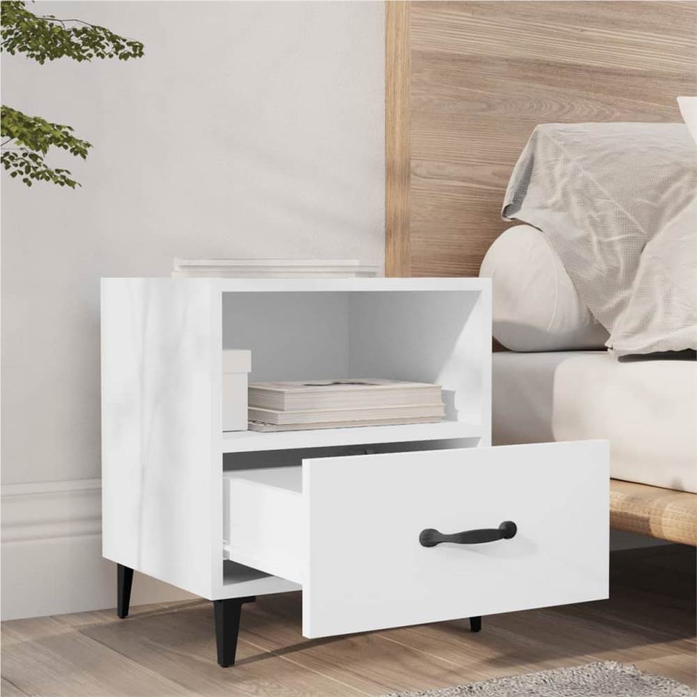 Bedside Cabinet White Engineered Wood