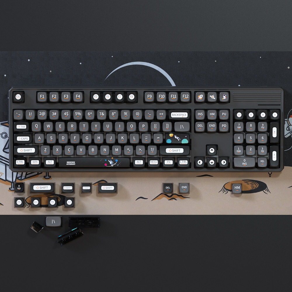 PIIFOX Space Walk Theme 117 Keys PBT Keycaps Black