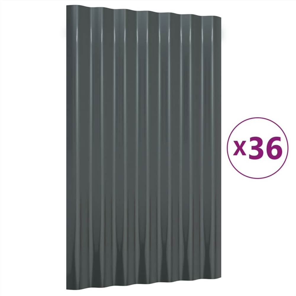 Roof Panels 36 pcs Powder-coated Steel Anthracite 60x36 cm