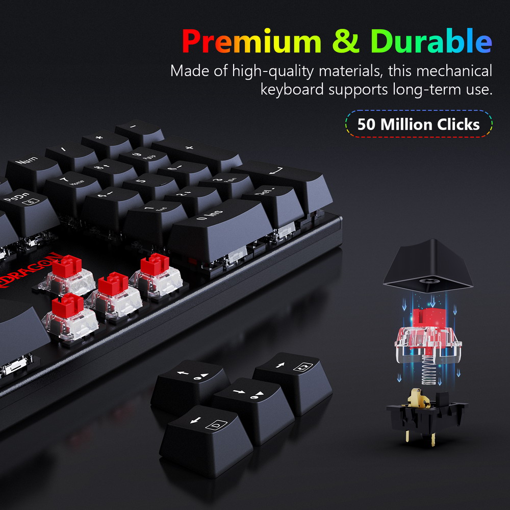 Redragon 104-Key K565-RGB Mechanical Keyboard RGB Backlit US Layout