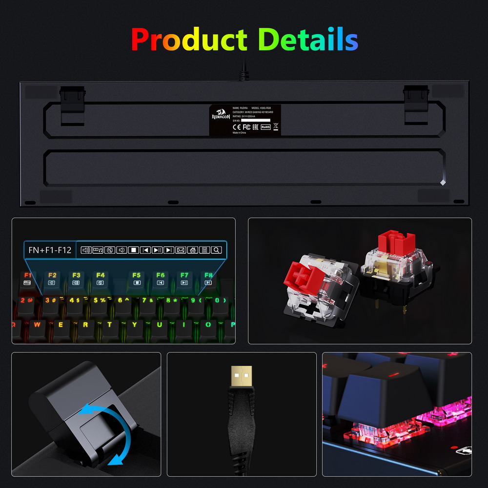 Redragon 104-Key K565-RGB Mechanical Keyboard RGB Backlit US Layout