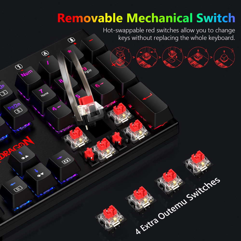 Redragon 104-Key K565-RGB Mechanical Keyboard RGB Backlit US Layout