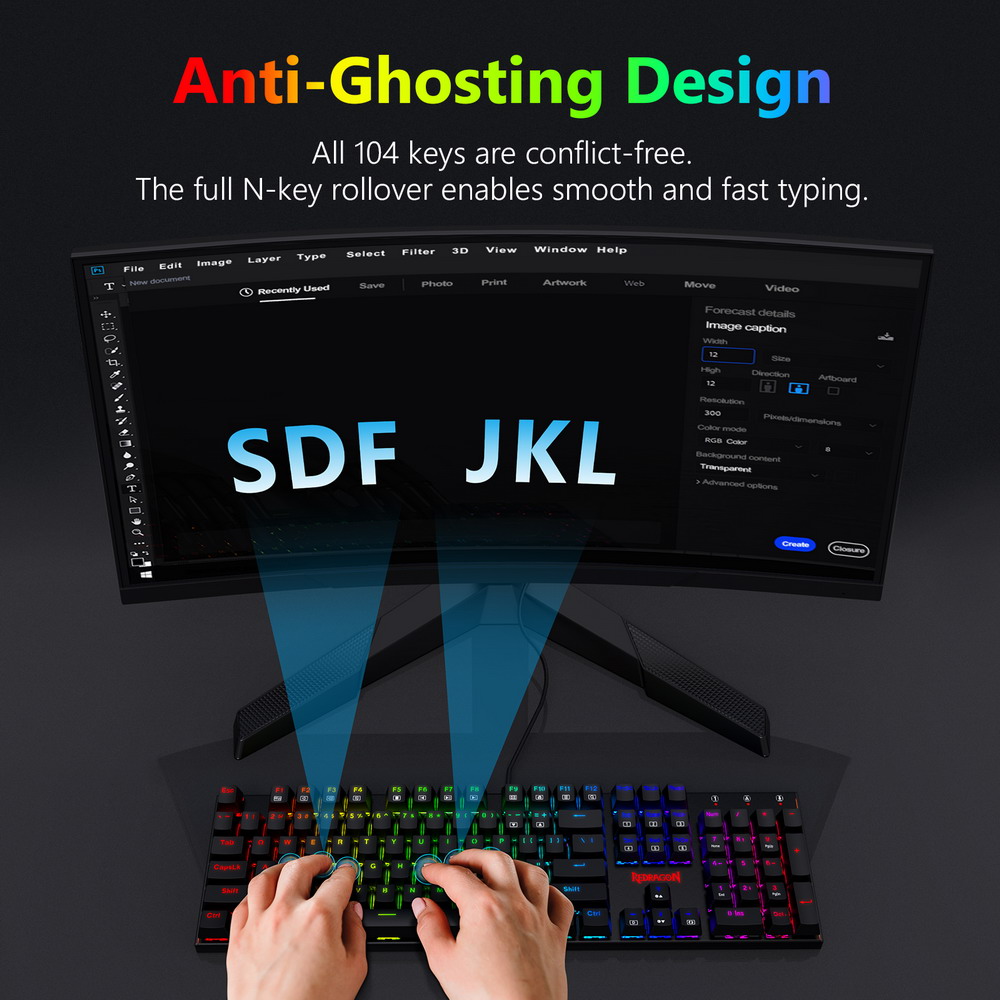 Redragon 104-Key K565-RGB Mechanical Keyboard RGB Backlit US Layout