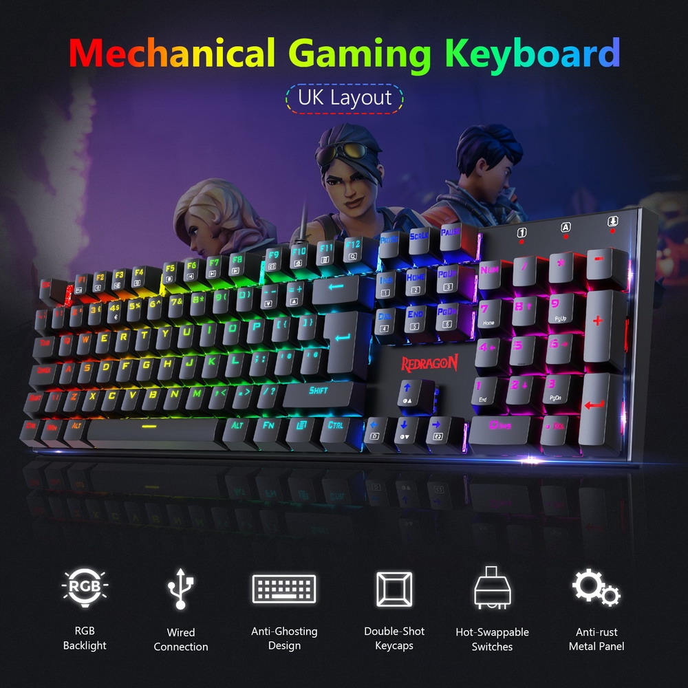 Redragon 105-Key Mechanical Keyboard RGB Backlit UK layout