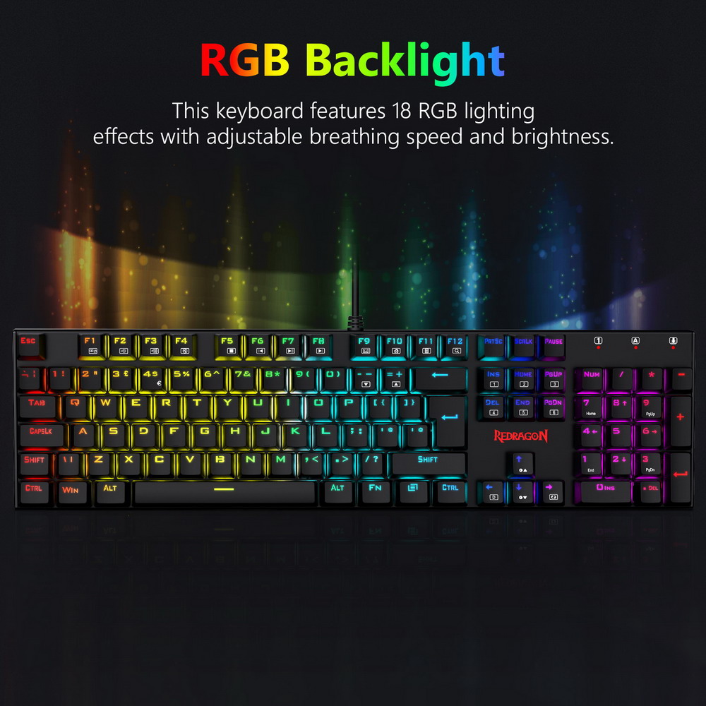 Redragon 105-Key Mechanical Keyboard RGB Backlit UK layout