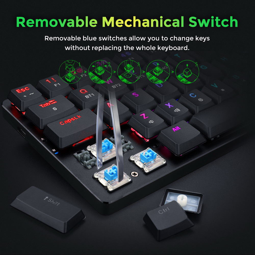 Redragon K626P-KBS Ashe Pro Wireless RGB Mechanical Keyboard Black