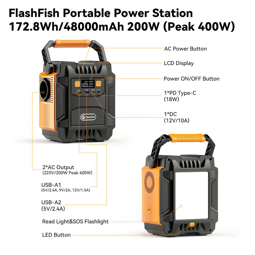 Flashfish A201 200W 172.8WH Portable Power Station EU Plug