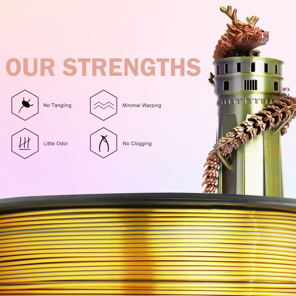 ERYONE Triple-Color Silk PLA Filament 1kg Gold+Silver+Copper | Europe