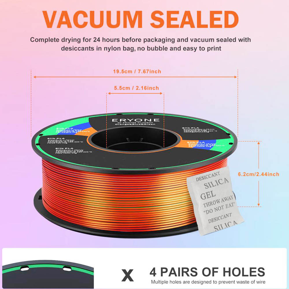ERYONE Triple-Color Silk PLA Filament Orange+Blue+Green ERYONE Triple-Color Silk PLA Filament Orange+Blue+Green