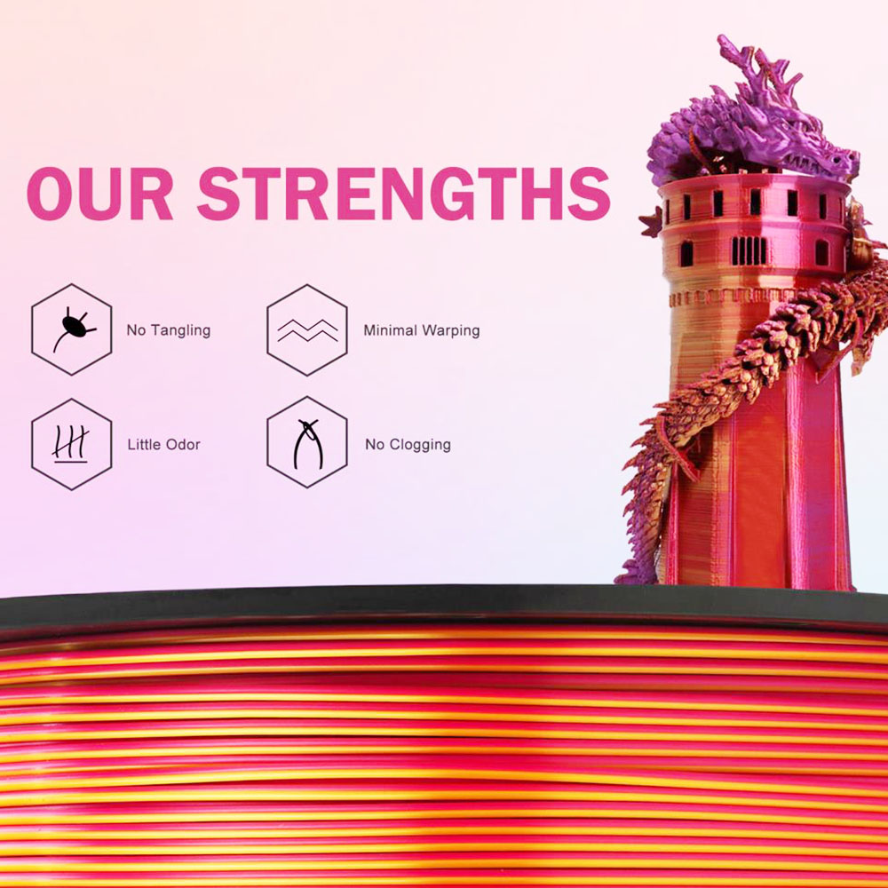 ERYONE Triple-Color Silk PLA Filament Red+Gold+Purple | Europe
