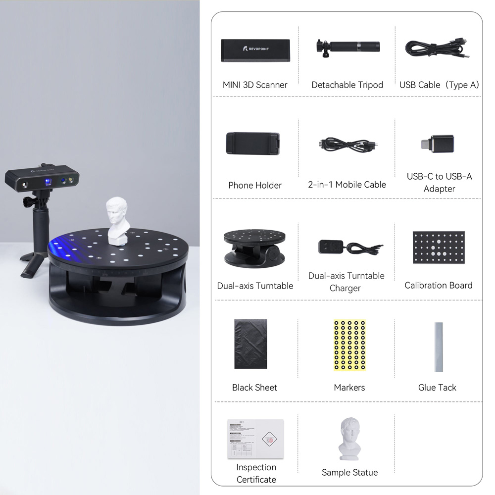 Revopoint MINI 3D Scanner Dual-Axis Turntable Combo