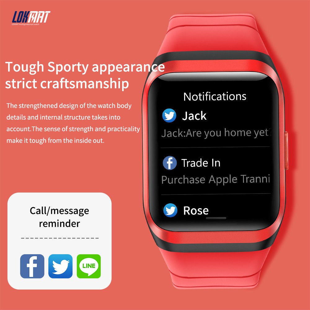 LOKMAT ZEUS 2 Smartwatch 1.69'' TFT Full Touch Screen Red