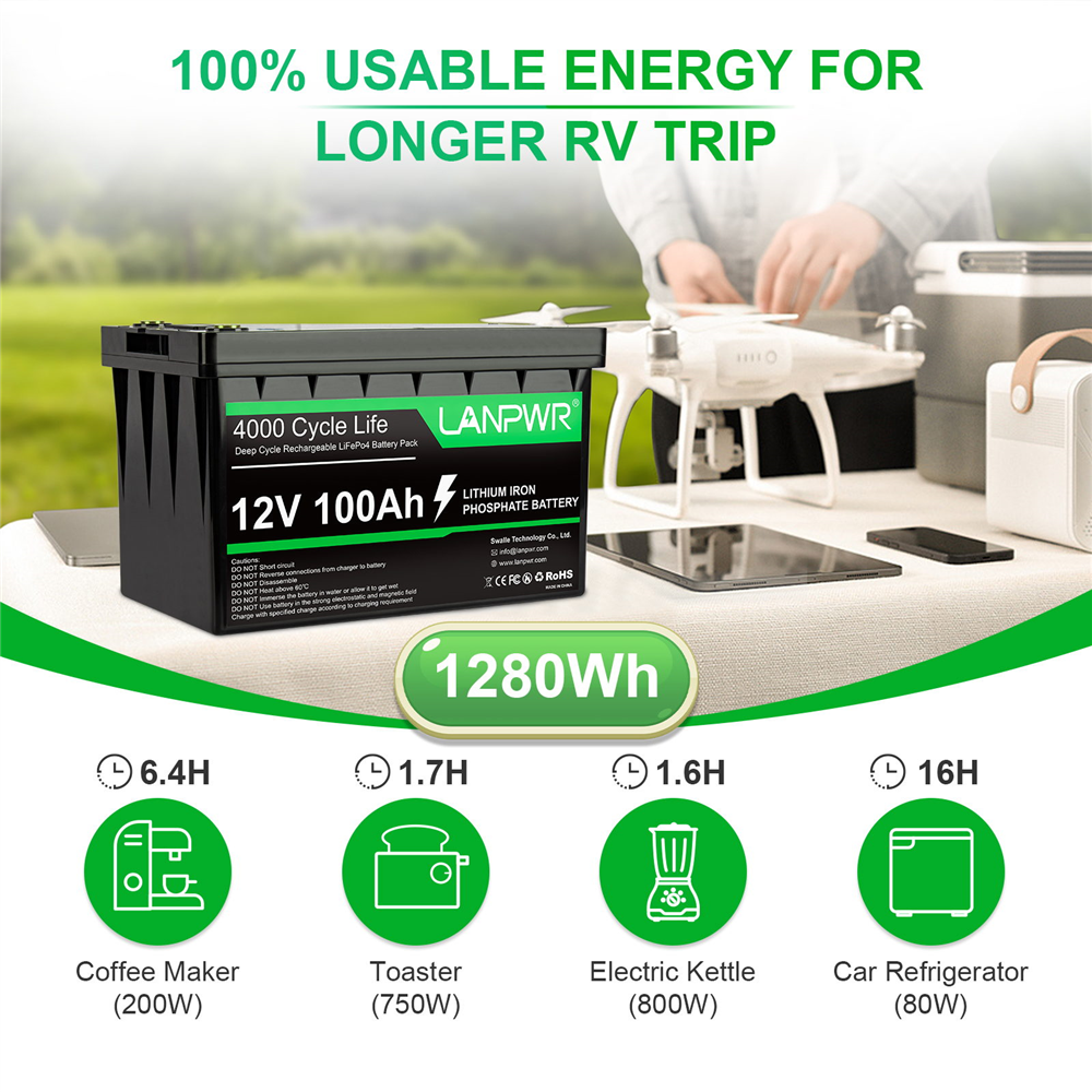 LANPWR 12V 100Ah LiFePO4 Battery Pack