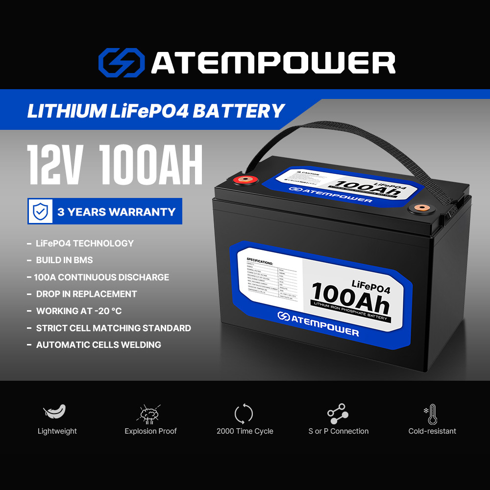 ATEM POWER 12V 100Ah Lifepo4 Battery