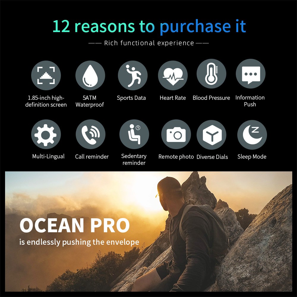 LOKMAT OCEAN PRO Smartwatch 1.85 inch Full Touch Screen Black