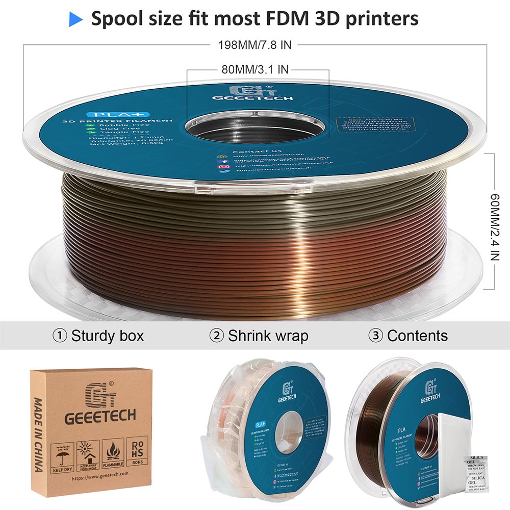 Geeetech Silk PLA Filament for 3D Printer Bronze Rainbow