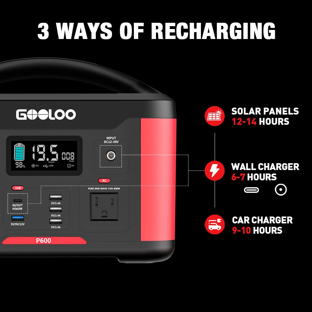 GOOLOO P600 600W 626Wh Portable Power Station