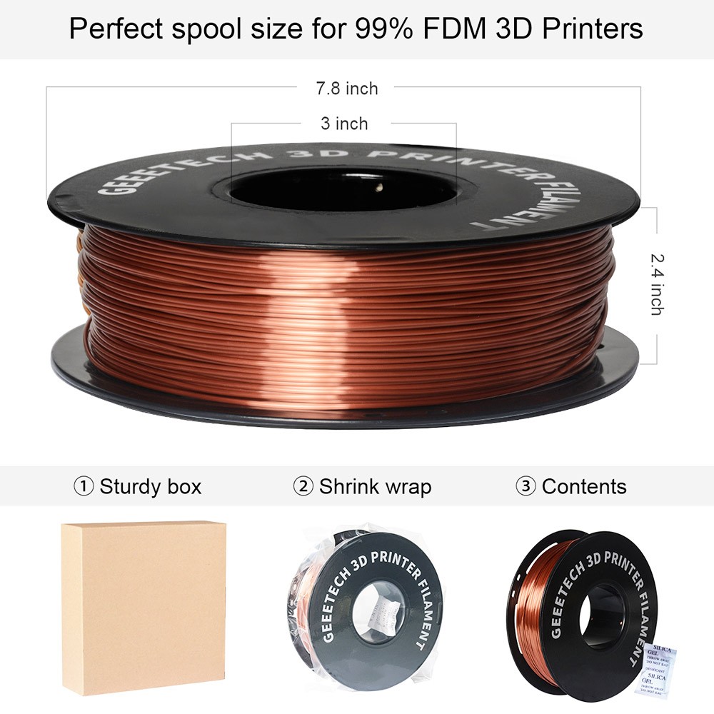 Geeetech Silk PLA Filament for 3D Printer Copper