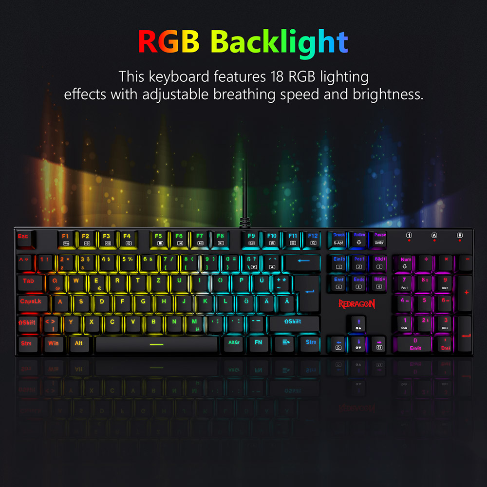 Redragon 105-Key Mechanical Keyboard RGB Backlit German Layout