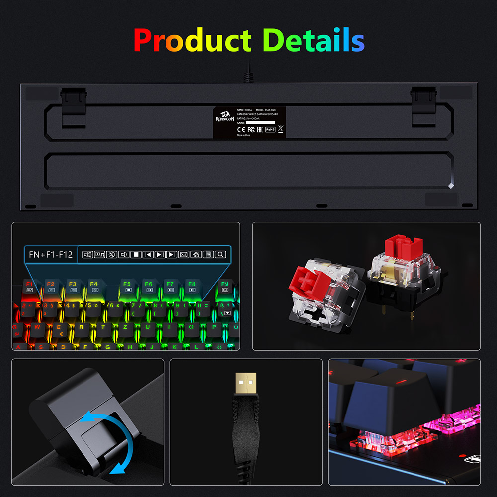 Redragon 105-Key Mechanical Keyboard RGB Backlit German Layout