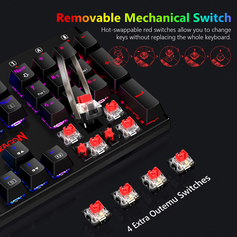 Redragon 105-Key Mechanical Keyboard RGB Backlit German Layout