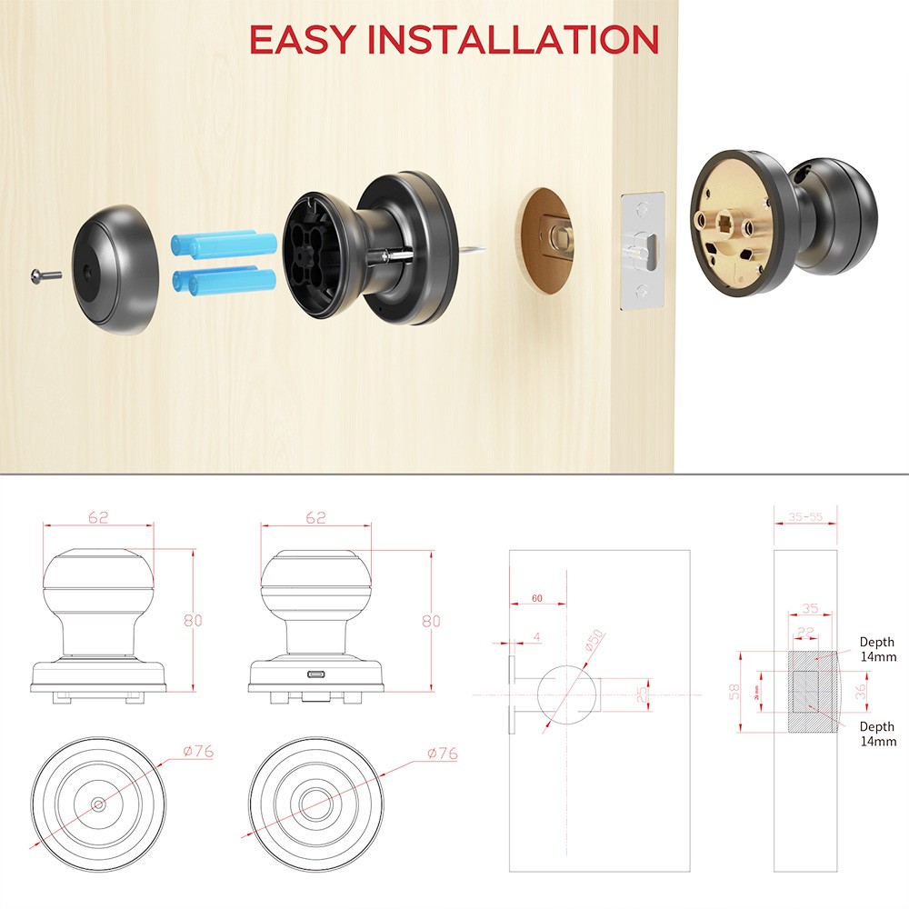 Geek Chef GeekTale K01-01 Smart Fingerprint Door Knob Black