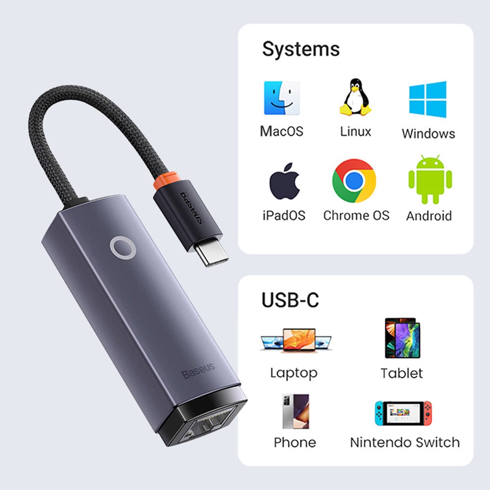 Baseus USB Ethernet Adapter Type-C 1000Mbps to RJ45 LAN Port