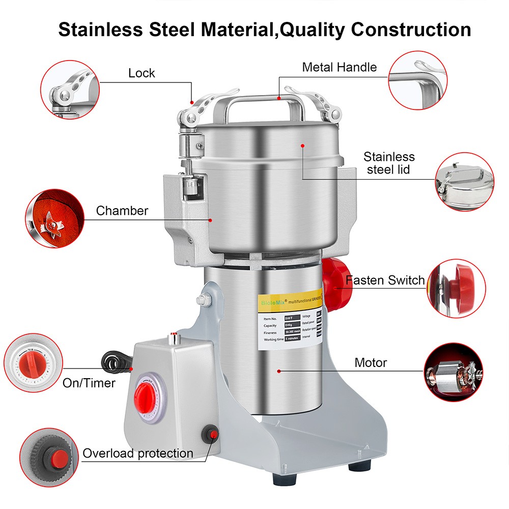 BioloMix 800g Electric Grain Grinder Mill, Spices Cereals Coffee Grinding