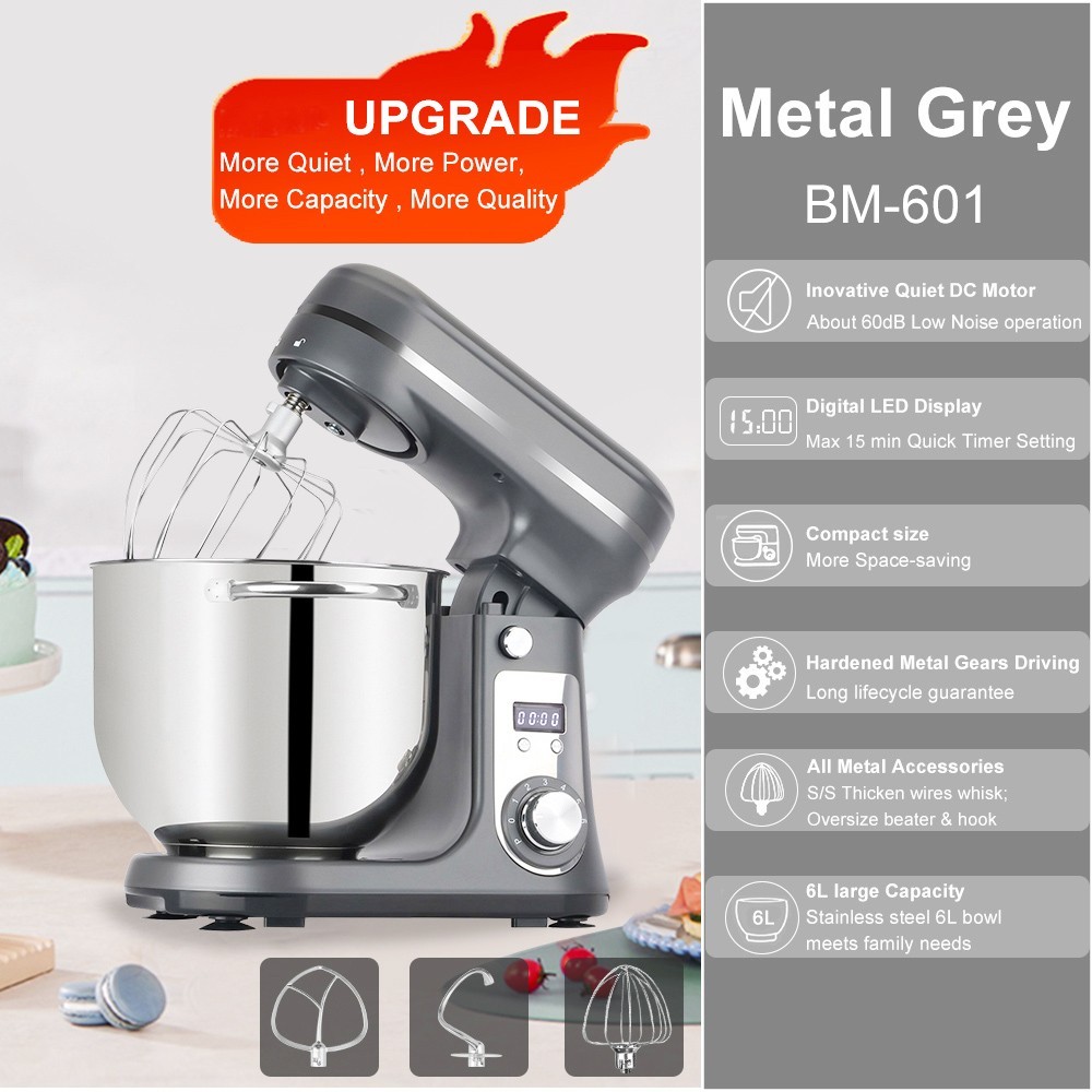 BioloMix BM601 1200W Kitchen Food Stand Mixer Grey | Europe