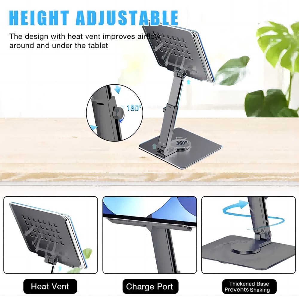 Desk Tablet Stand 360 Rotatable Metal Silver