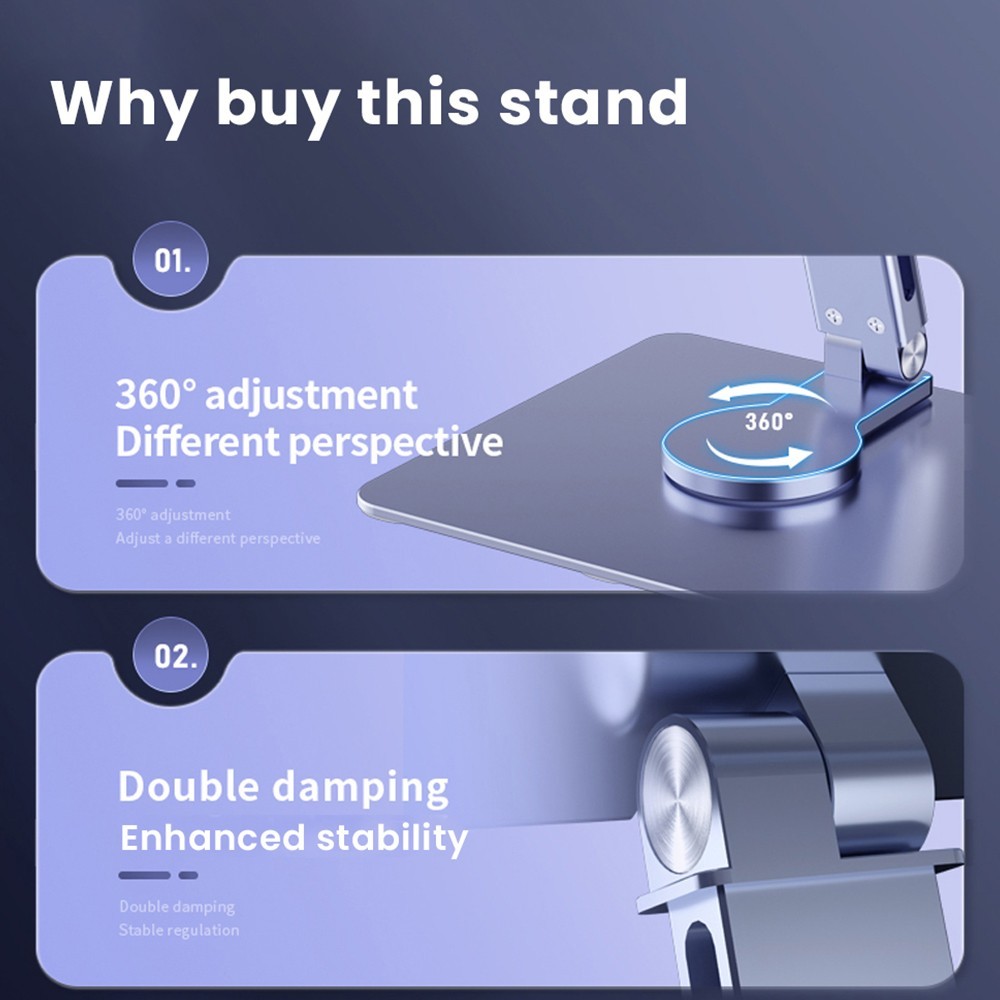 Desk Tablet Stand 360 Rotatable Metal Silver