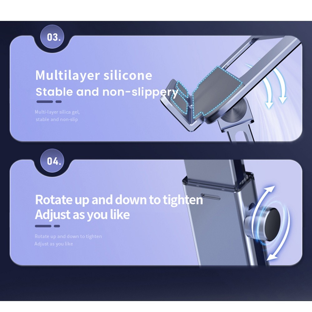 Desk Tablet Stand 360 Rotatable Metal Silver