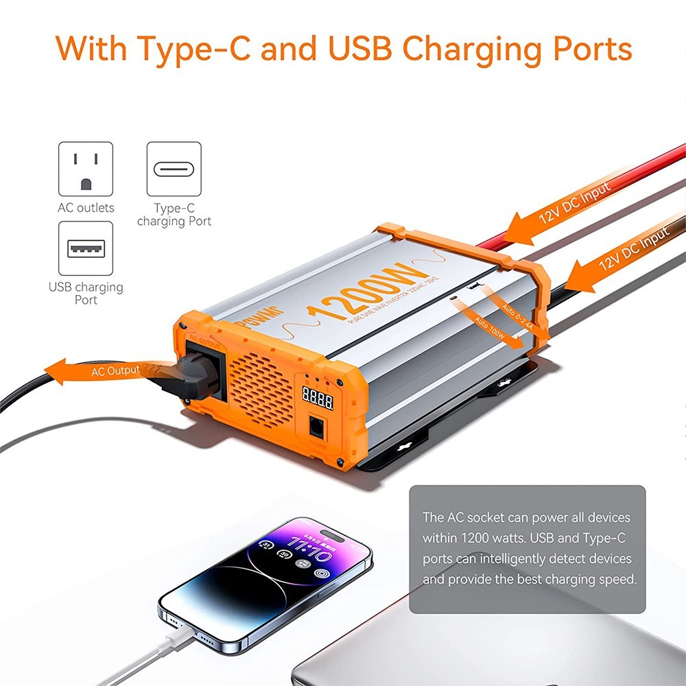 PowMr 1200W 12V Solar Inverter