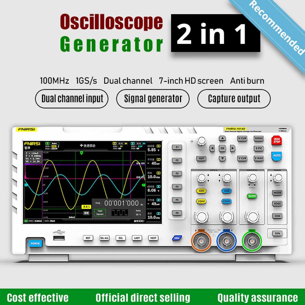 FNIRSI 1014D 2 in 1 Digital Oscilloscope with 100X High Voltage Probe