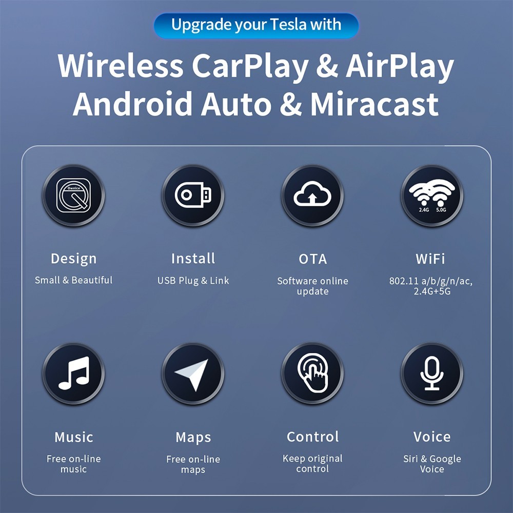 Ownice T3 Wireless Auto Ai Box for Tesla Blue