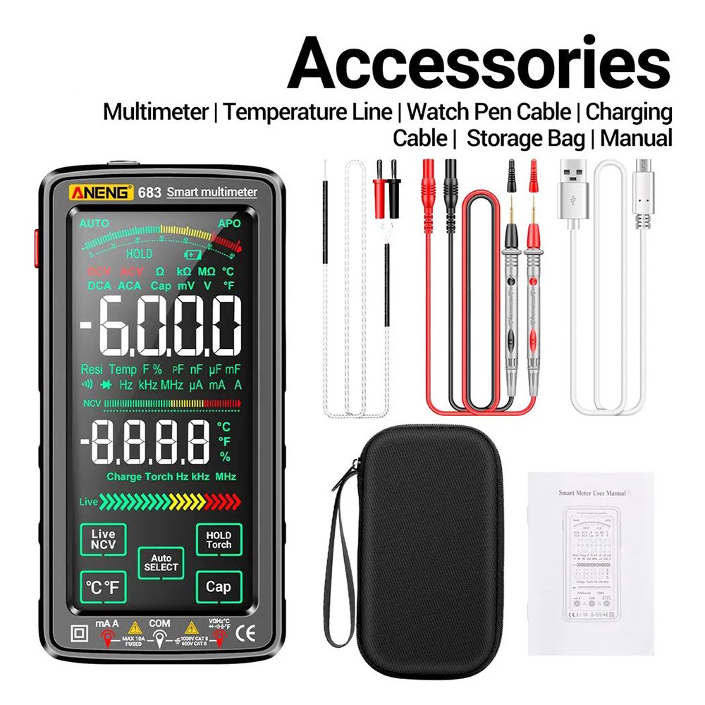 ANENG 683 Digital Multimeter with Combination Cable Black
