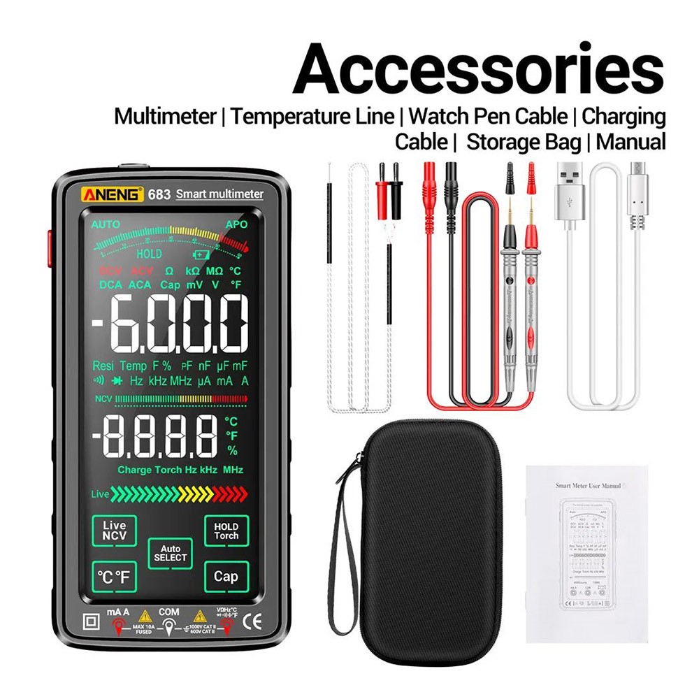 ANENG 683 Digital Multimeter with Combination Cable Red