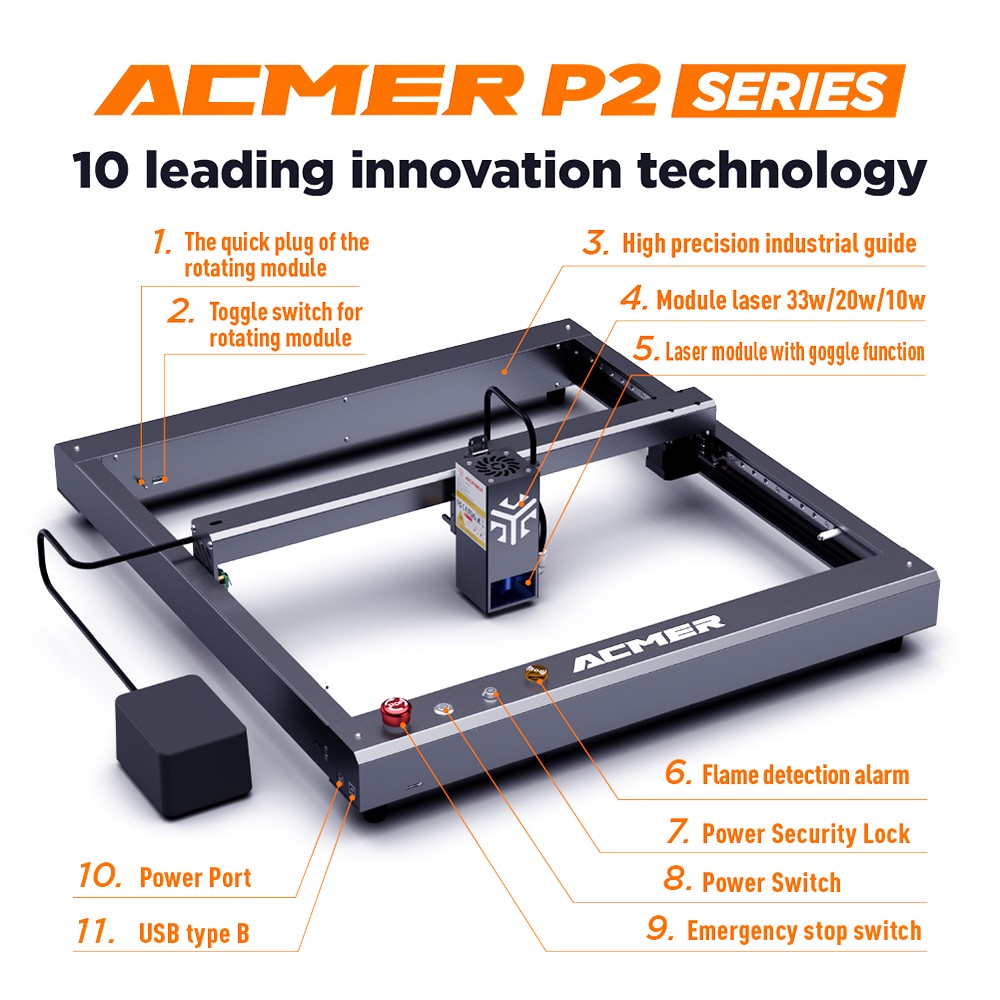 ACMER P2 33W Laser Engraver Cutter with Auto Air Assist
