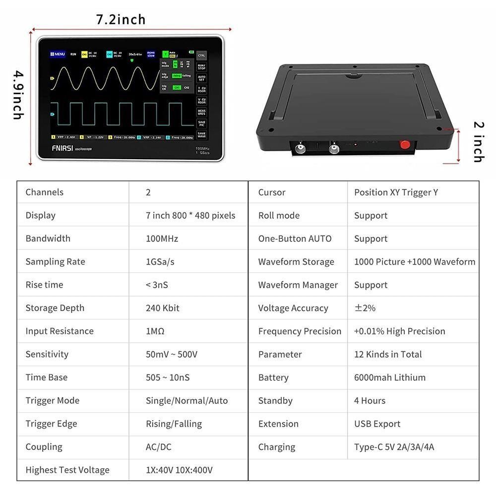 FNIRSI 1013D Tablet Oscilloscope with High Voltage Probe US Plug
