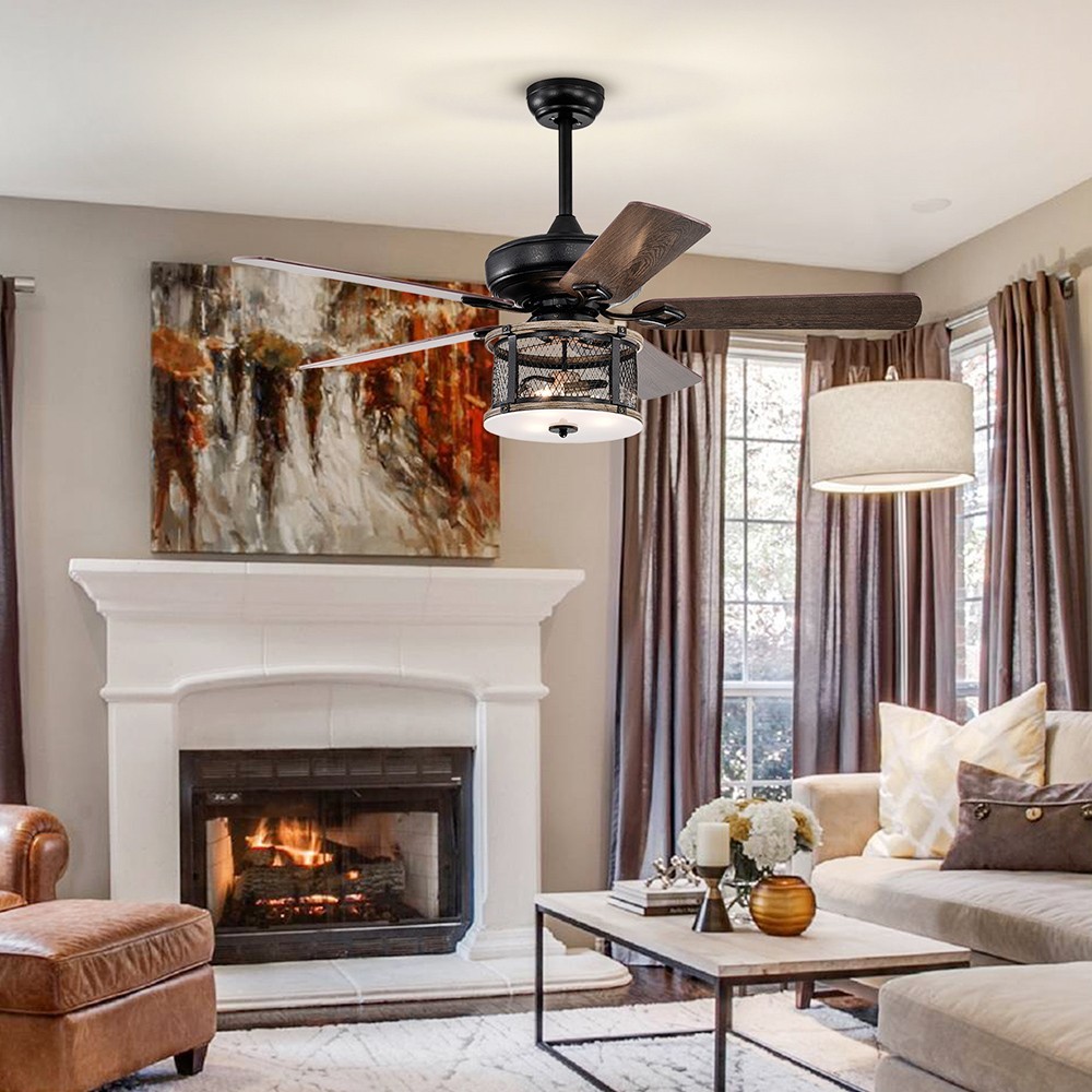 52 inch Industrial Style Ceiling Fan with Light Black