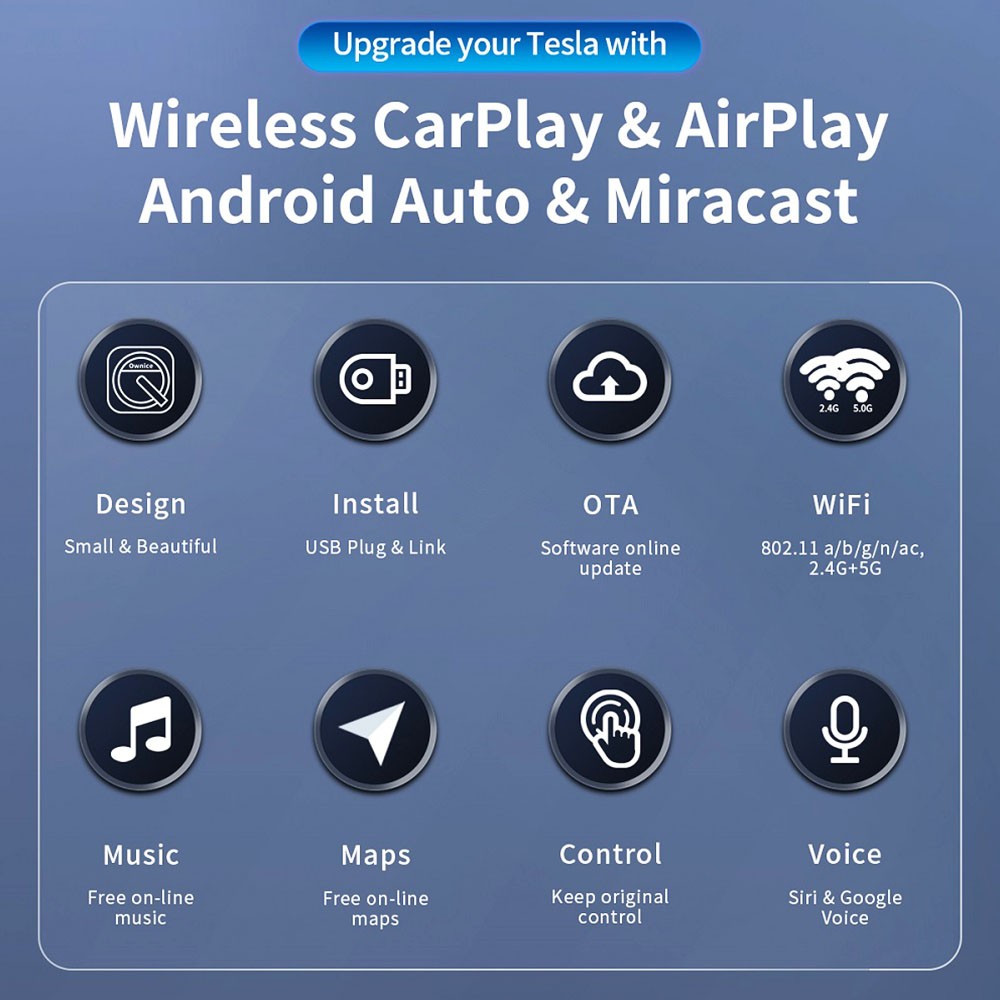 Ownice T1 Wireless Auto Ai Box for Tesla Black