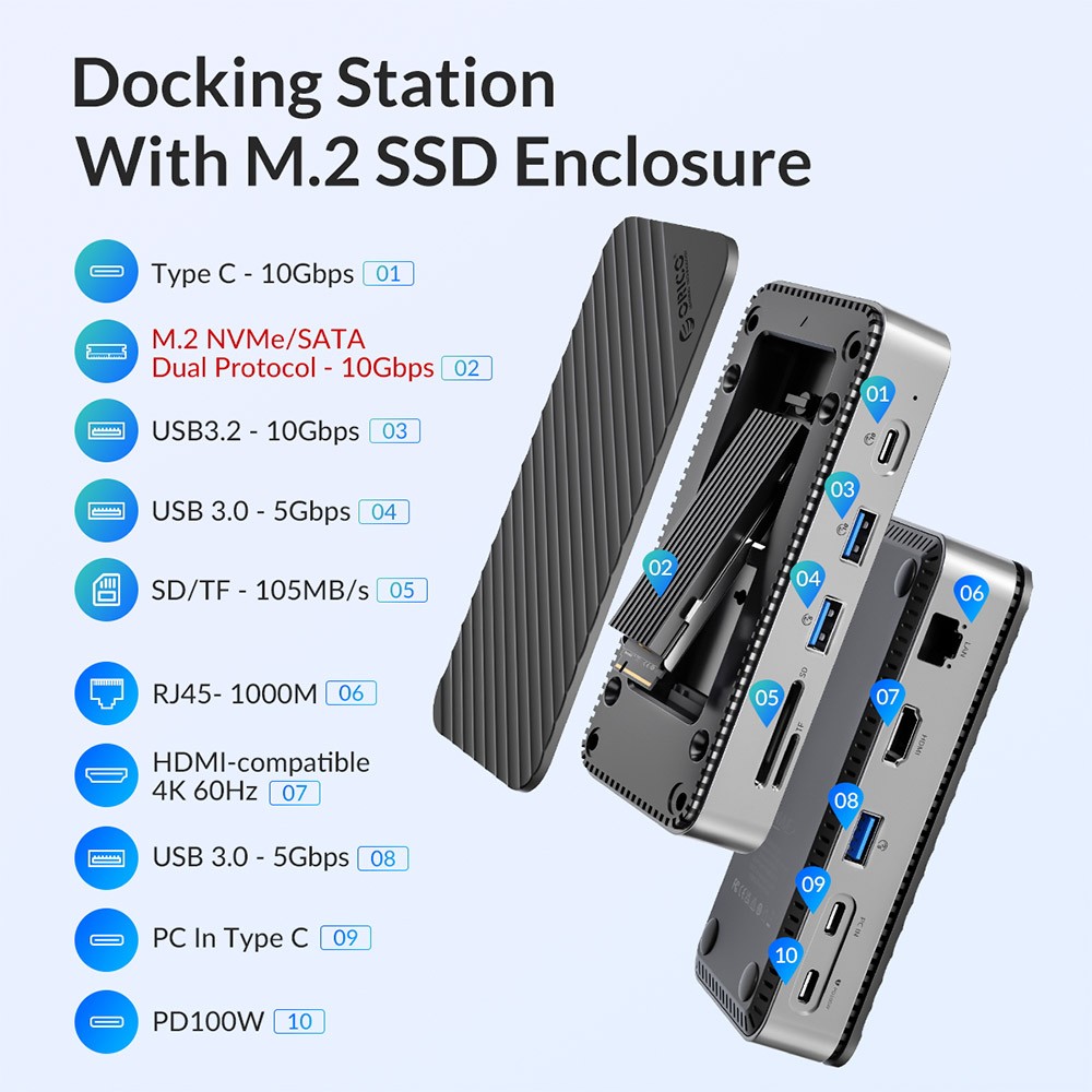 ORICO Docking Station with M.2 SSD Enclosure