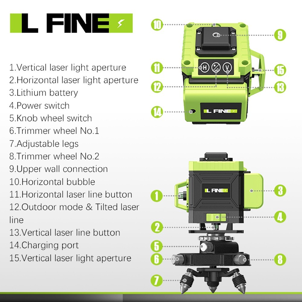 LFINE LLX-360-01 4D16 16-Line Laser Level Meter EU Plug