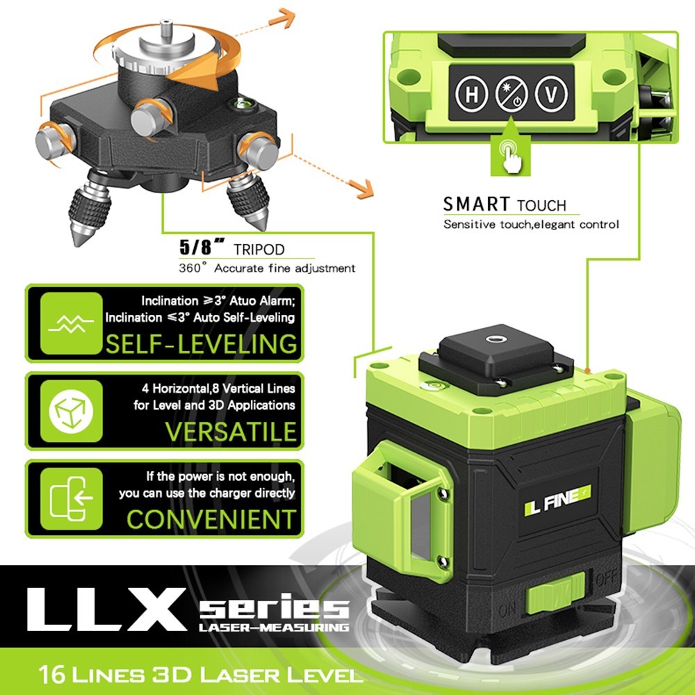 LFINE LLX-360-01 4D16 16-Line Laser Level Meter US Plug