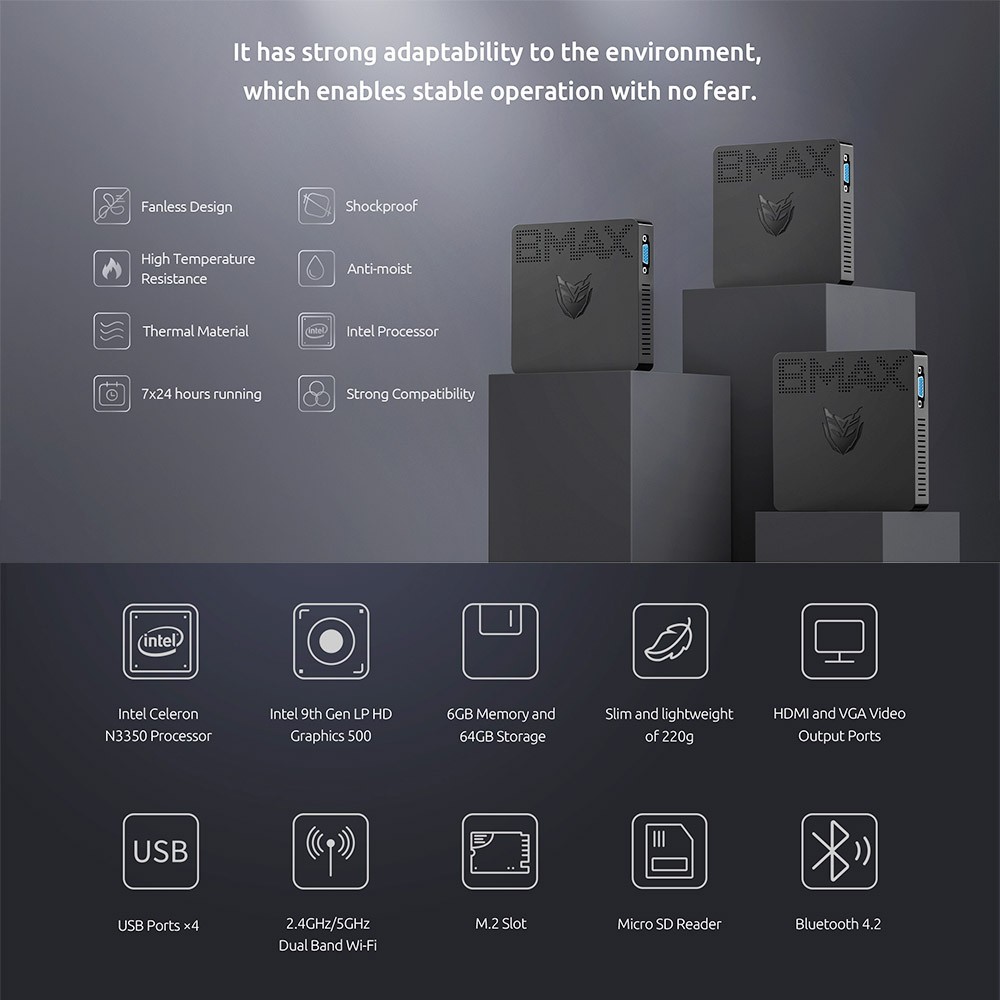 BMAX B1 Plus Mini PC Intel Celeron N3350 6GB RAM 64GB ROM