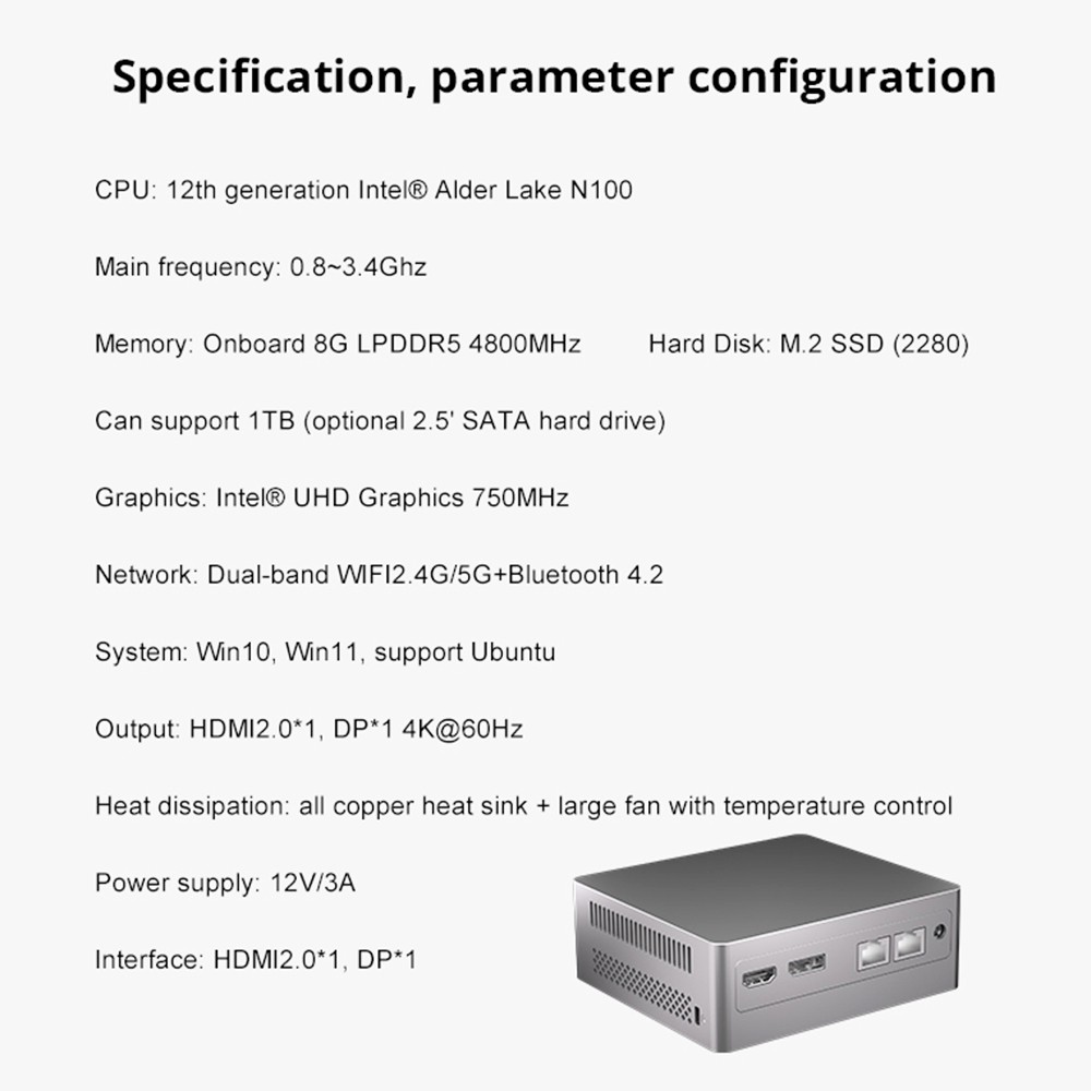 AOOSTAR N100 Mini PC 12th Gen Intel Alder Lake 16GB DDR5 512GB SSD