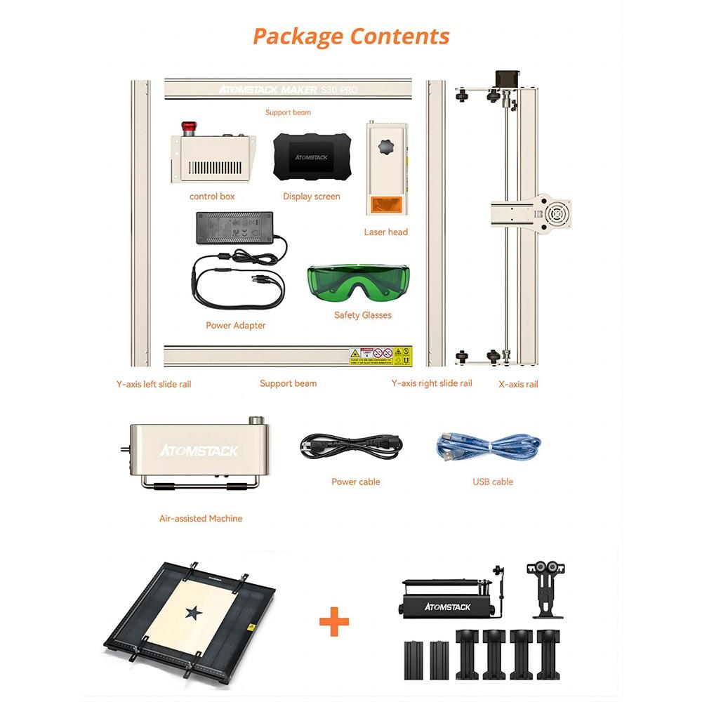 ATOMSTACK Maker S30 Pro 33W Laser Cutter Rotary Roller Laser Bed Combo